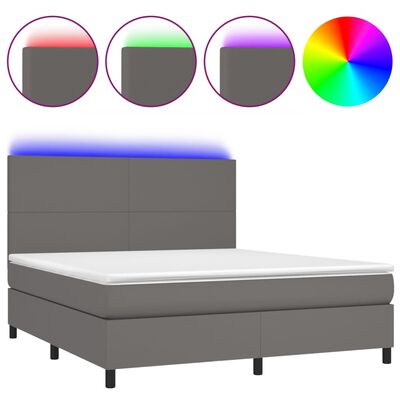 vidaXL Boxspringbett mit Matratze & LED Grau 180x200 cm Kunstleder ...