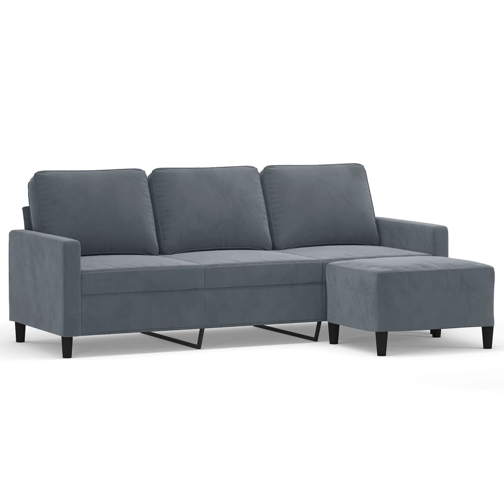 vidaXL 3-Sitzer-Sofa mit Hocker Dunkelgrau 180 cm Samt | vidaXL.at