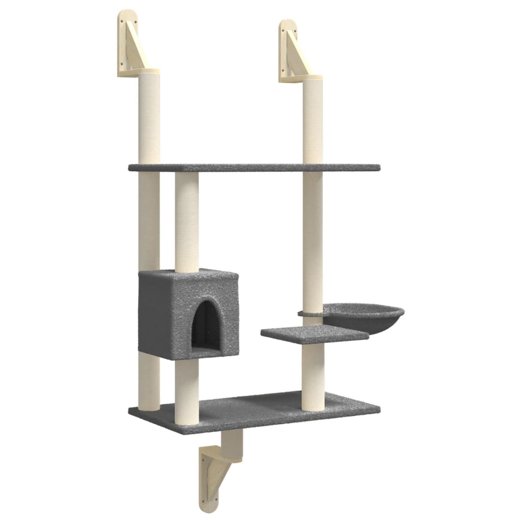 vidaXL Kratzbaum mit Kratzsäule Wandmontage Dunkelgrau 153 cm | vidaXL.at