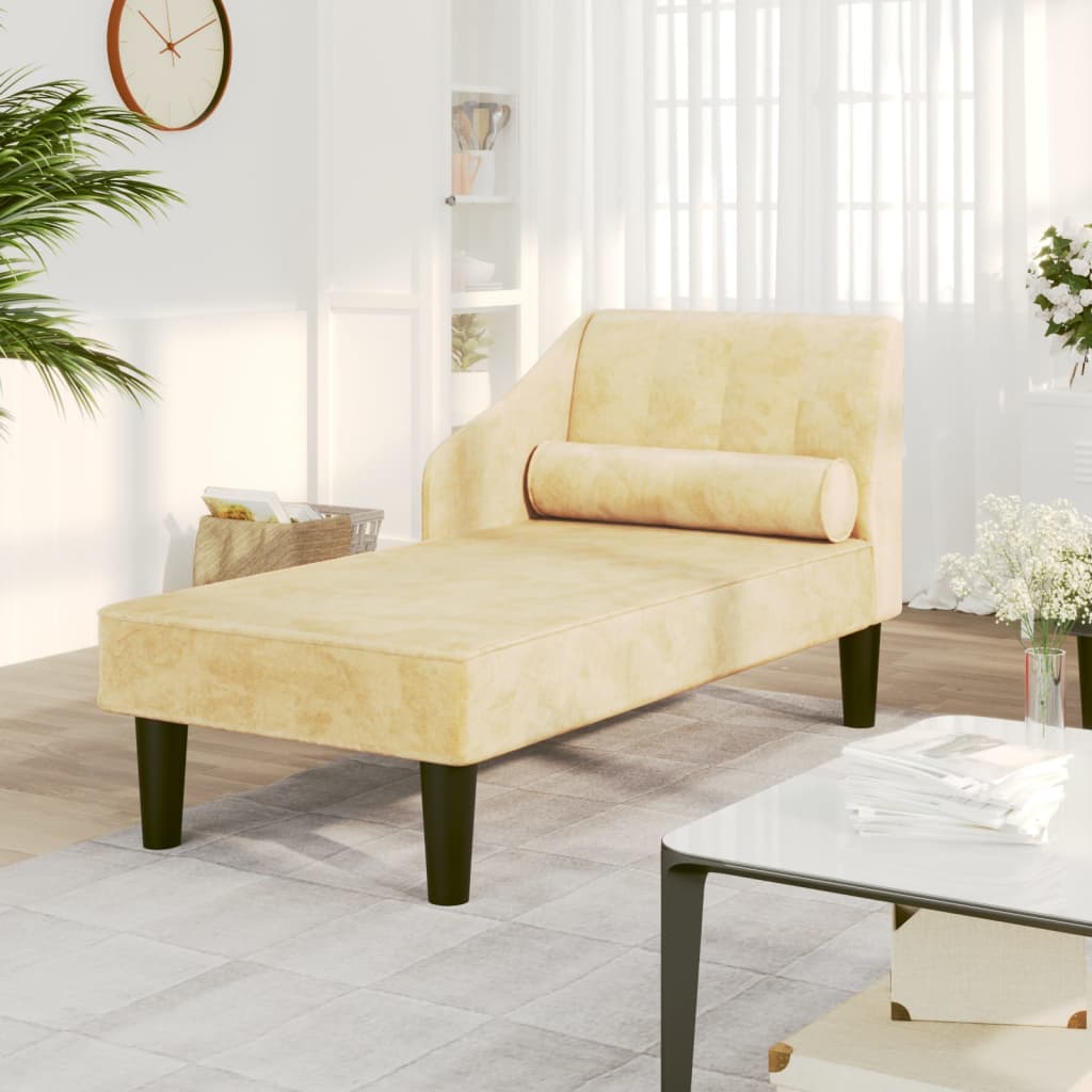 vidaXL Chaiselongue mit Nackenrolle Creme Samt | vidaXL.at