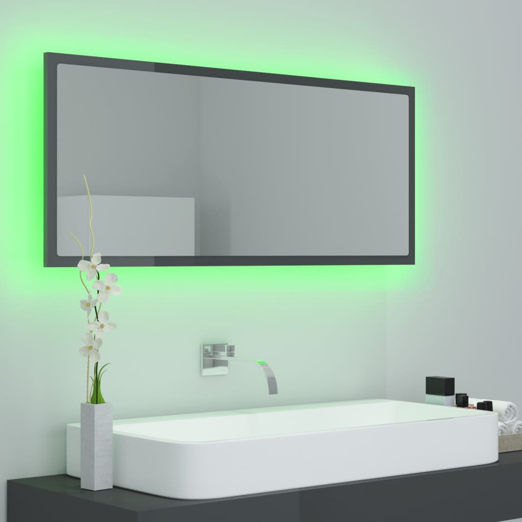 vidaXL LED-Badspiegel Hochglanz-Grau 100x8,5x37 cm Acryl | vidaXL.at